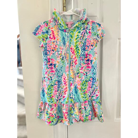Lilly Pulitzer | Dresses | Lilly Pulitzer Girls Multicolor Blue Pink Floral Hooded Terry Cloth ...